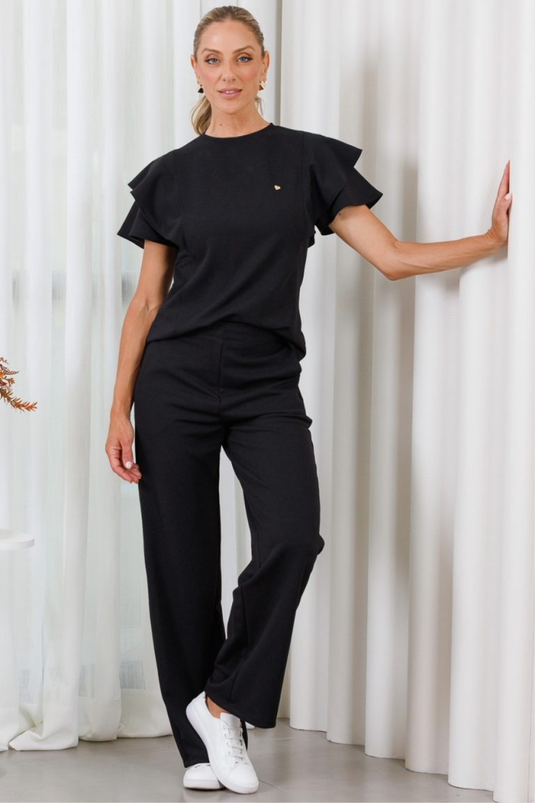 Pijama Scrub Feminino Crepe Scuba Moderno Flex Preto